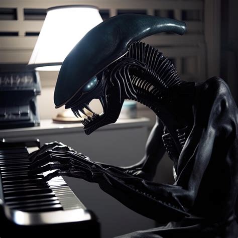Premium Ai Image A Black Alien Is Playing A Keyboard With A Blue Hat On