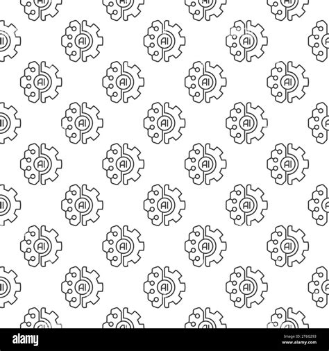 Gear With Ai Brain Vector Artificial Intelligence Concept Thin Line Seamless Pattern Stock