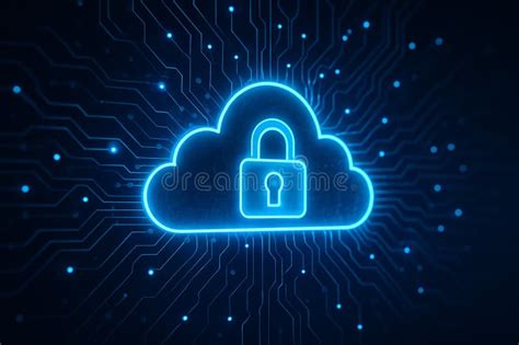 Ai Generated Futuristic Digital Scene Showing A Glowing Cloud And Lock Symbol With Circuit Lines
