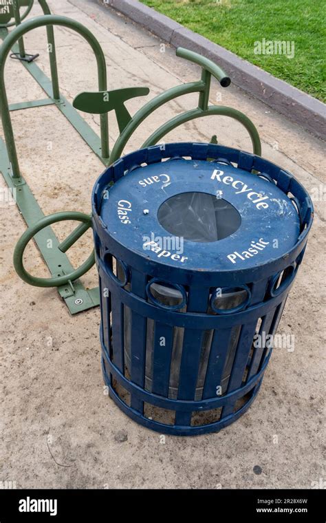Blue Metal Recycle Bin