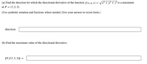 Solved A Find The Direction For Which The Directional Chegg