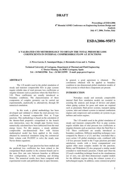 A Validated Cfd Methodology To Obtain The Total Pressure Loss