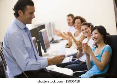 Man Clipboard Giving Lecture Computer Class Stock Photo 15006415