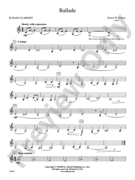 Ballade B Flat Bass Clarinet B Flat Bass Clarinet Part Digital