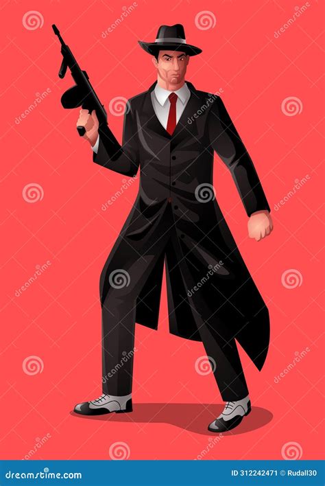 Gradient Gangster Mafia Machine Gun Stock Vector Illustration Of