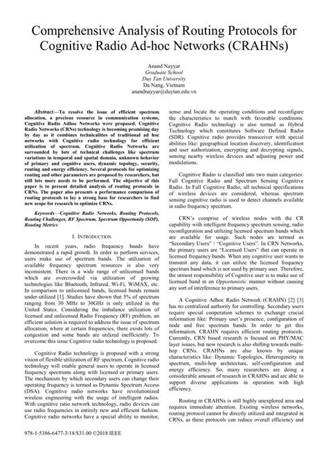 Pdf Comprehensive Analysis Of Routing Protocols For Cognitive Radio Ad Hoc Networks Crahns