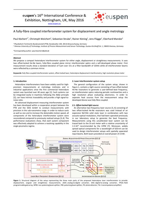 Pdf A Fully Fibre Coupled Interferometer System For Displacement And Angle Metrology