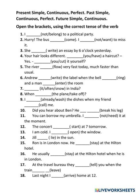 Present Past Future Tenses Worksheet Live Worksheets Worksheets