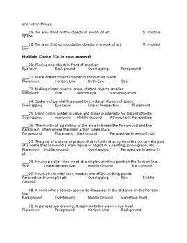 Elements Of Art Vocab Test By Cary Vanarsdall TPT