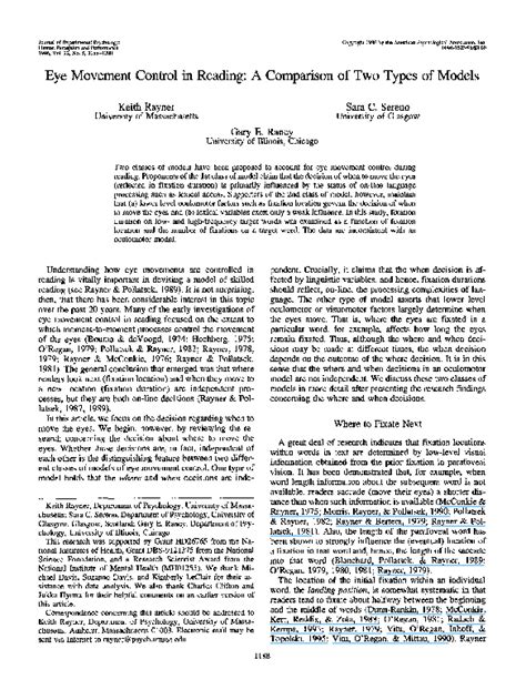 Pdf Eye Movement Control In Reading A Comparison Of Two Types Of Models