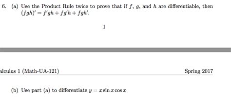 solved use the product rule twice to prove that if f g and