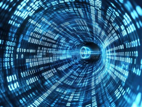 A Bright Blue Light Is Illuminating A Tunnel Filled With Binary Code
