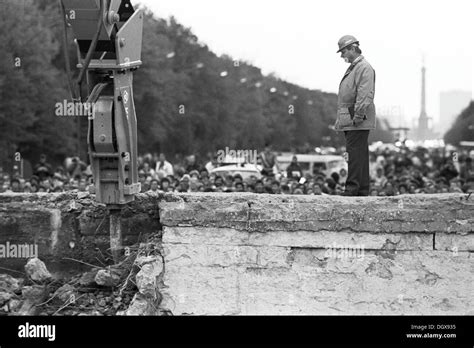 The Start Of The Demolition Of The Berlin Wall At The Brandenburg Stock