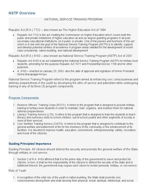 National Service Training Program Pdf Constitution Treaty