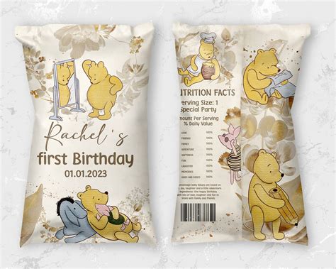Editable Chips Bag Label Birthday Party Winnie The Pooh St Birthday Printable Chips Bag
