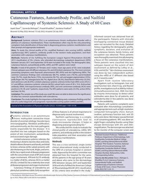 Pdf Cutaneous Features Autoantibody Profile And Nailfold Capillaroscopy Of Systemic