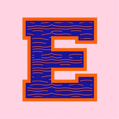 Stylized Blue E Monogram With Orange Pattern On Pink Background Monogram Playground