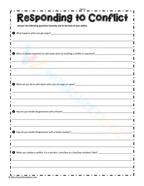 Respond To Conflict Worksheet