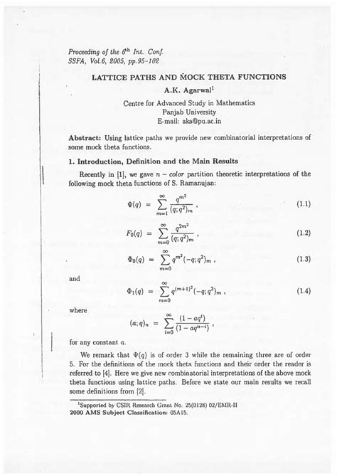 Pdf Lattice Paths And Mock Theta Functions