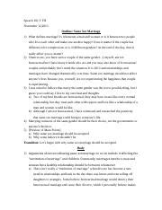Speech Outline Speech 101 T TH November 12 2013 Outline Same Sex Marriage 1 What Defines
