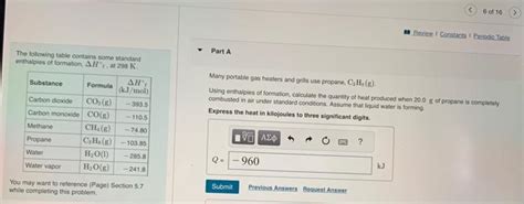 Solved The Following Table Contains Some Standard Enthalpies