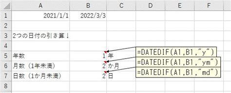 【excel】日付を引き算して年、月、日数を計算【datedifを使う】
