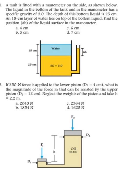 Solved 1 A Tank Is Fitted With A Manometer On The Side As