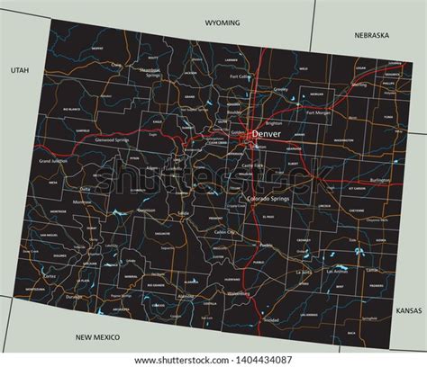 High Detailed Colorado Road Map Labeling Stock Vector Royalty Free