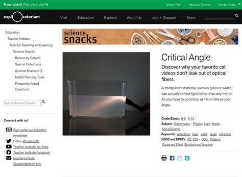 Exploratorium Critical Angle Activity For 3rd 8th Grade Lesson Planet