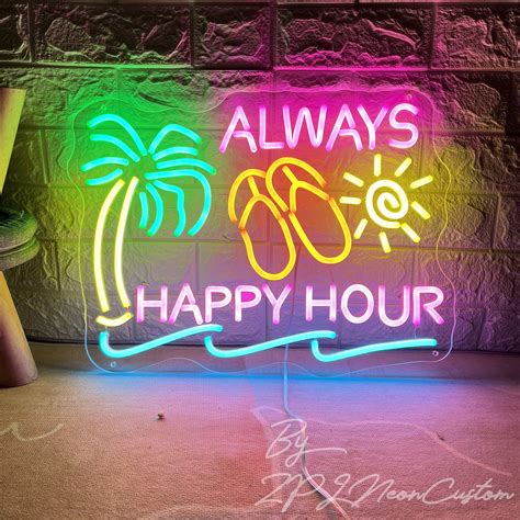 Always Happy Hour Neon Sign Custom Neon Sigm Summer Vibes Led Light Bar