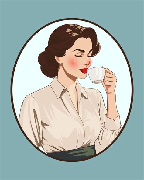 Premium Vector Retro Poster Illustration Of A Girl Sipping Coffee