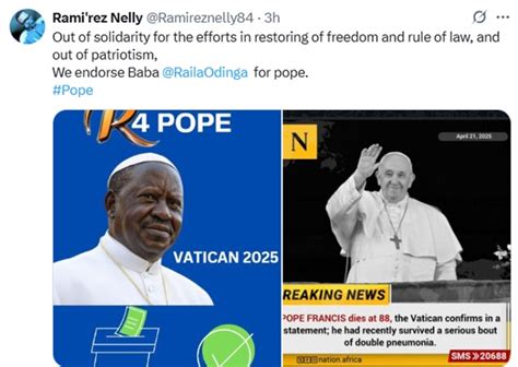 Reactions As Kenyans Endorse Raila Odinga As The Head Of Papacy After