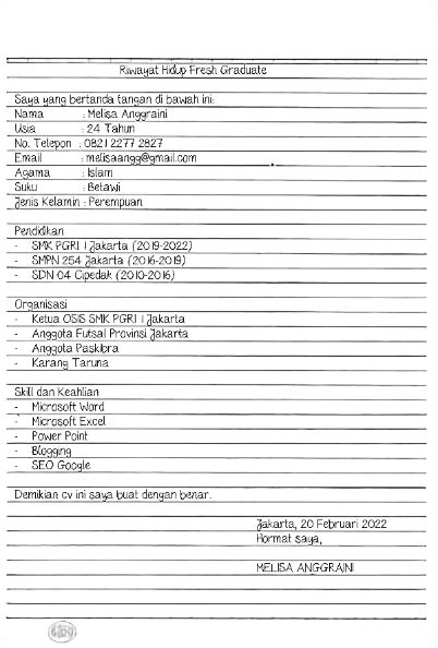 12 Contoh Cv Lamaran Kerja Lulusan Smk Beserta Cara Membuatnya