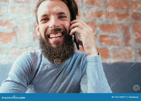 Communication Happy Emotion Smiling Man Talk Phone Stock Image Image