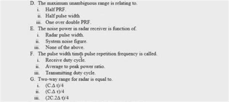 Solved D The Maximum Unambiguous Range Is Relating To I