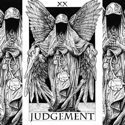 Dark Tarot Art Judgement And Hermit Line Drawings For Tattoos And Designs