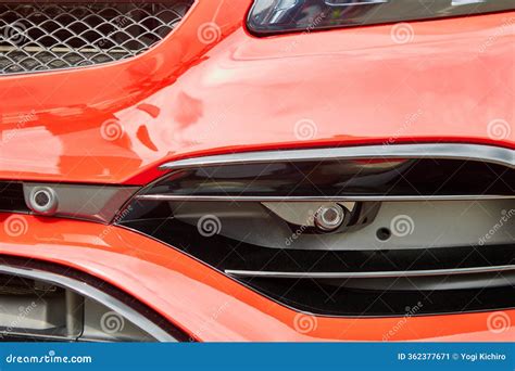 Front Parking Sensor On A Red Modern Car Car Front Bumper With Parking Sensors Stock Image