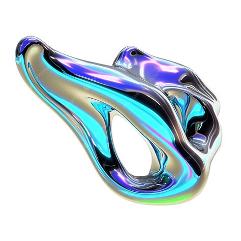 무지개 빛깔의 유체 크롬 홀로그램 효과 추상 모양 3d 개체 무지개 빛깔의 액체 홀로그램 효과 3d Png 일러스트 및