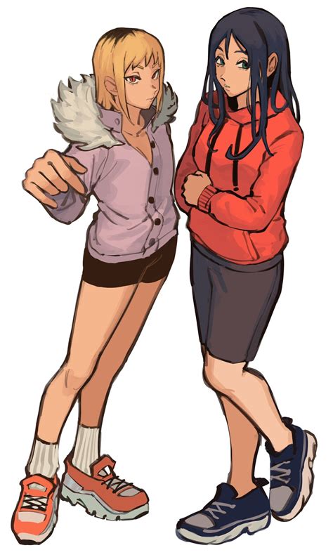 The Big Imageboard Tbib 2girls Bangs Black Hair Black Shorts Black