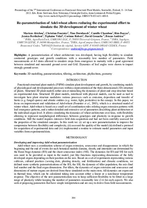 Pdf Re Parametrisation Of Adel Wheat Allows Reducing The Experimental
