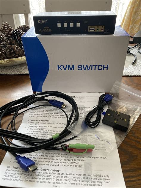 Used Ckl Hdmi Kvm Switch 4 Port Dual 4k Monitor Extended Display Ckl
