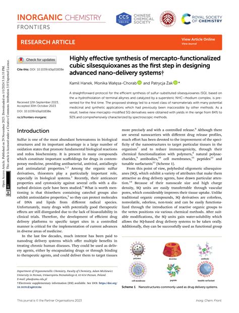 Pdf Highly Effective Synthesis Of Mercapto Functionalized Cubic Silsesquioxanes As The First