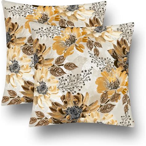 Yellow Floral Pillow Covers Set Of 2 Vintage Grey Botanical Throw
