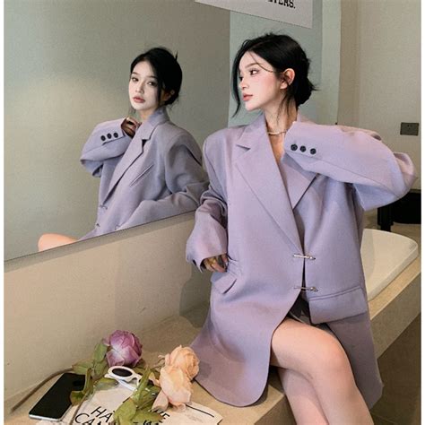 패션 바이 카카오 퍼플 루즈핏 클립버클 캐주얼 정장자켓