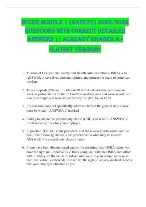 Nccer Module 1 Safety 2025 2026 Questions With Correct Detailed Answers Already Graded A