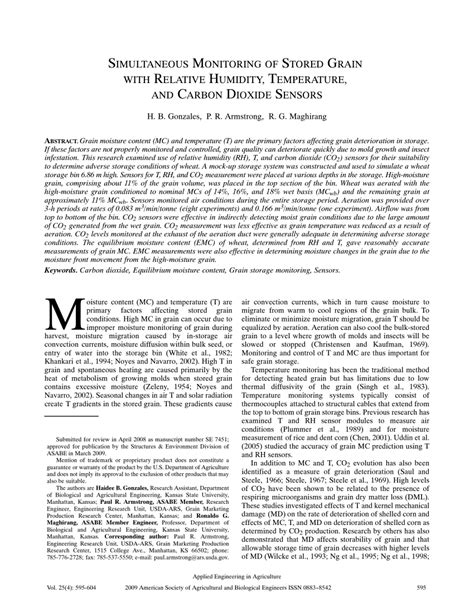 Pdf Simultaneous Monitoring Of Stored Grain With Relative Humidity Temperature And Carbon