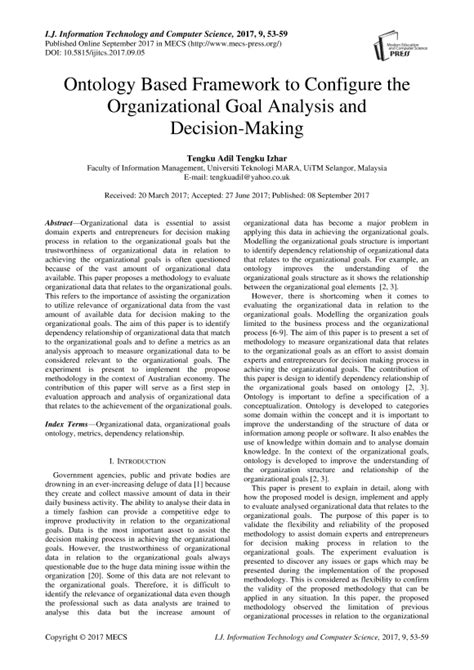 Ontology Based Framework To Configure The Organizational Goal Analysis And Decision Making