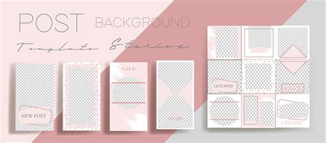 소셜 미디어 배너의 배경을 디자인하십시오 인스 타 그램 스토리 및 포스트 프레임 템플릿 세트 벡터 커버 개인 블로그 또는 상점을위한 모형 프로모션을위한 레이아웃 0명에 대한