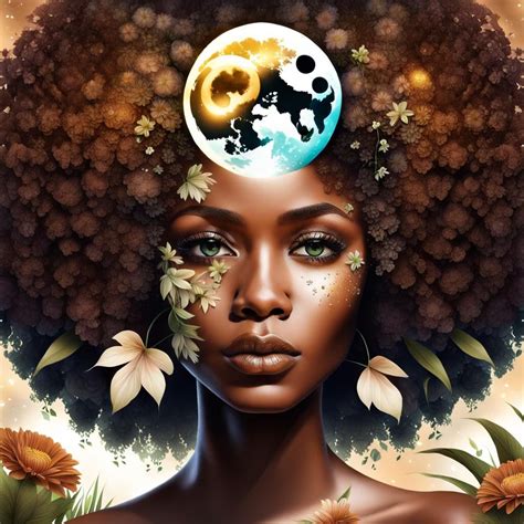African American Lady With An Afro Hairstyle Right Half Of Her Face Is