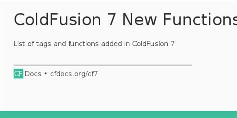 Coldfusion 7 New Functions And Tags Cfml Documentation